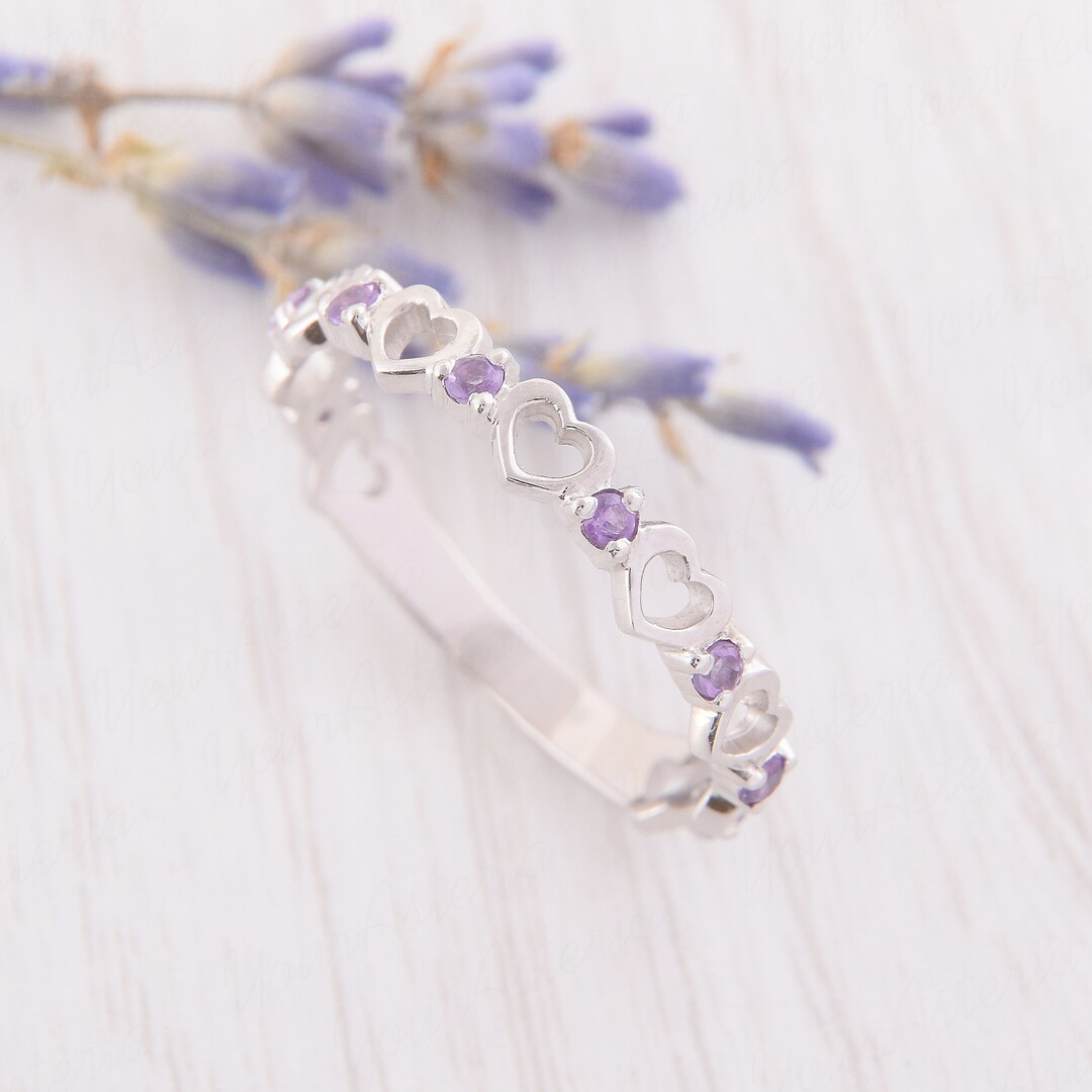 Dainty Wedding Band, Minimalist Wedding Band, Amethyst Wedding Band ...
