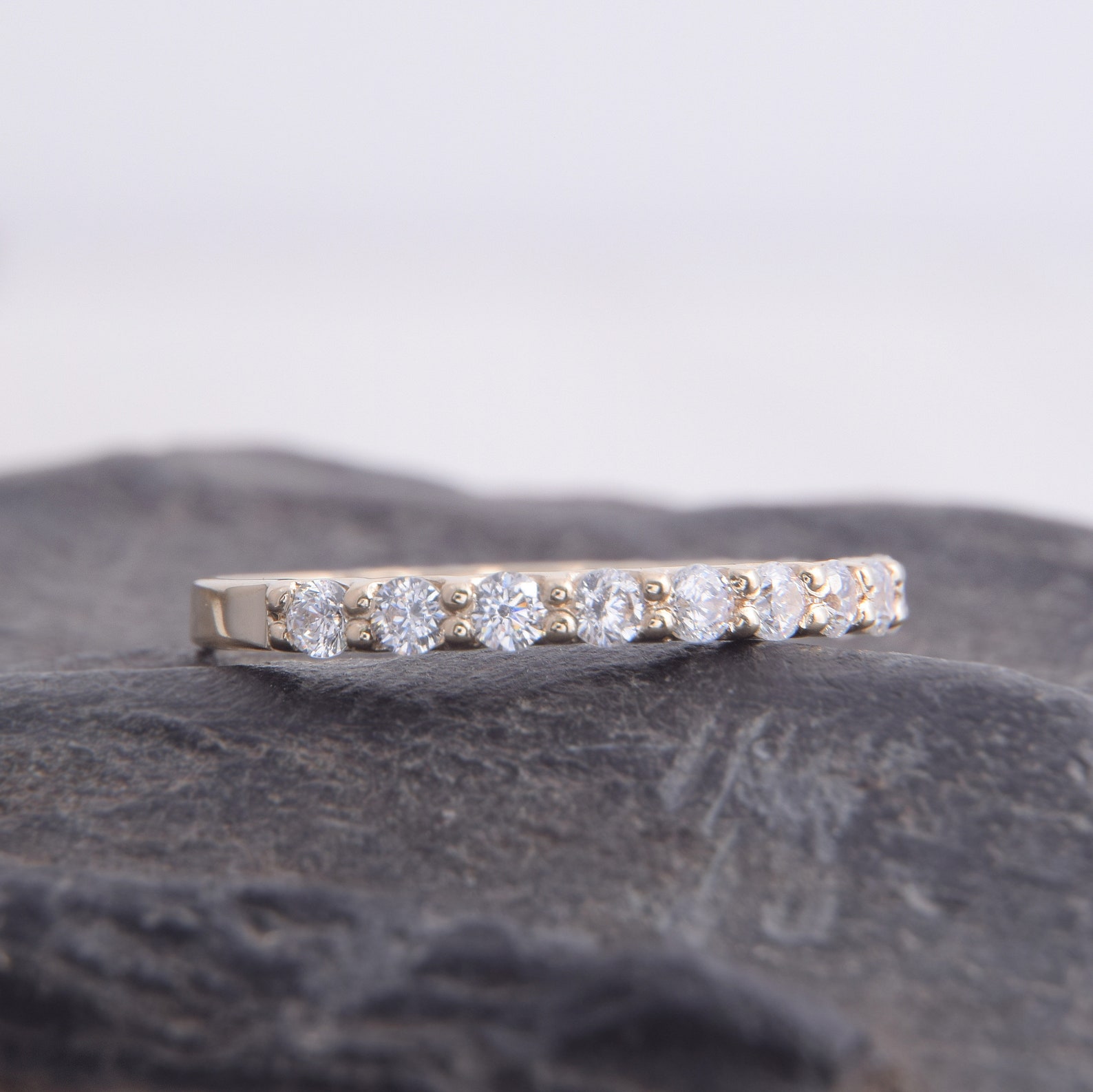 Unique 14k yellow gold half eternity womens wedding band | Etsy