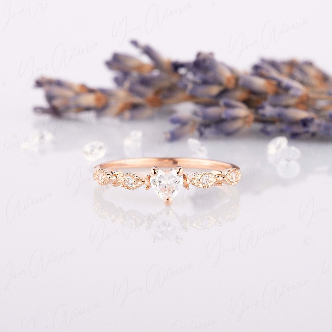 Rose Gold Heart Engagement Ring, Womens Heart Promise Ring, Anniversary ...