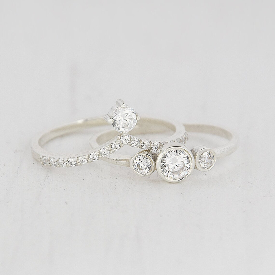 2 Rings Set Wedding Rings Set Silver Rings Set Tiny Rings | Etsy