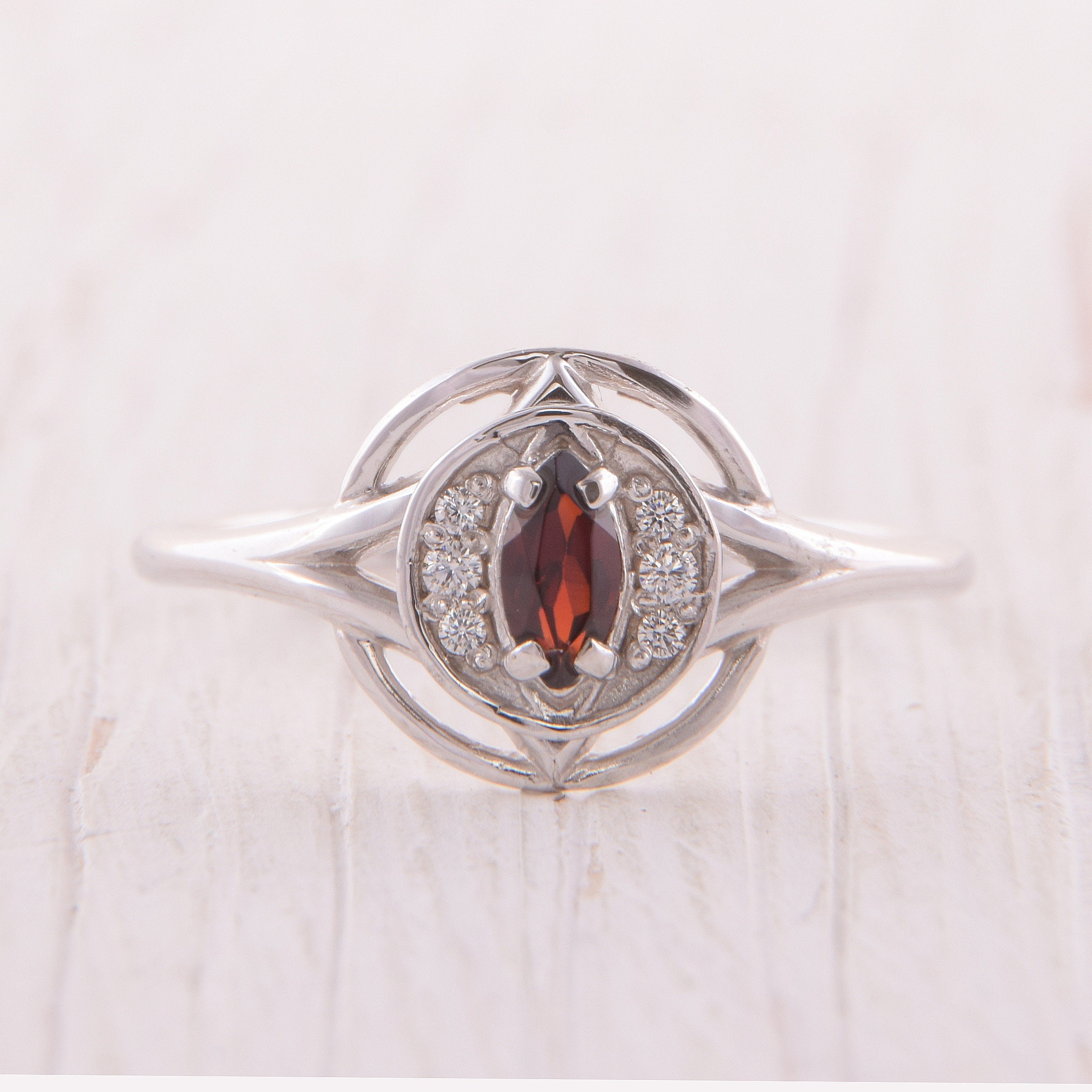 Garnet Silver Ring, Womens Garnet Ring, Garnet Promise Ring, Art Deco Silver Ring, Unique Womens ...