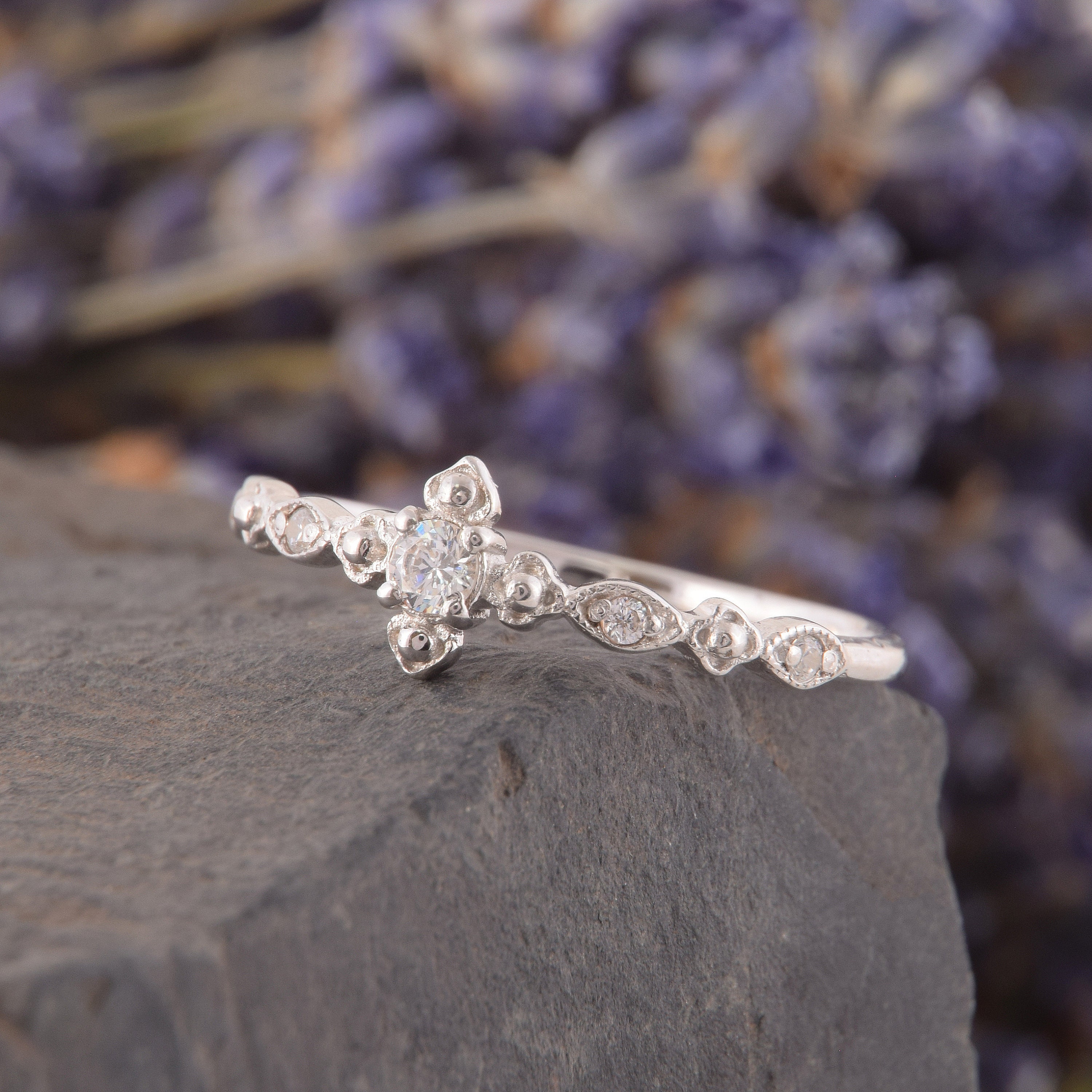 Unique Dainty Silver Promise Ring Art Deco Silver Ring | Etsy