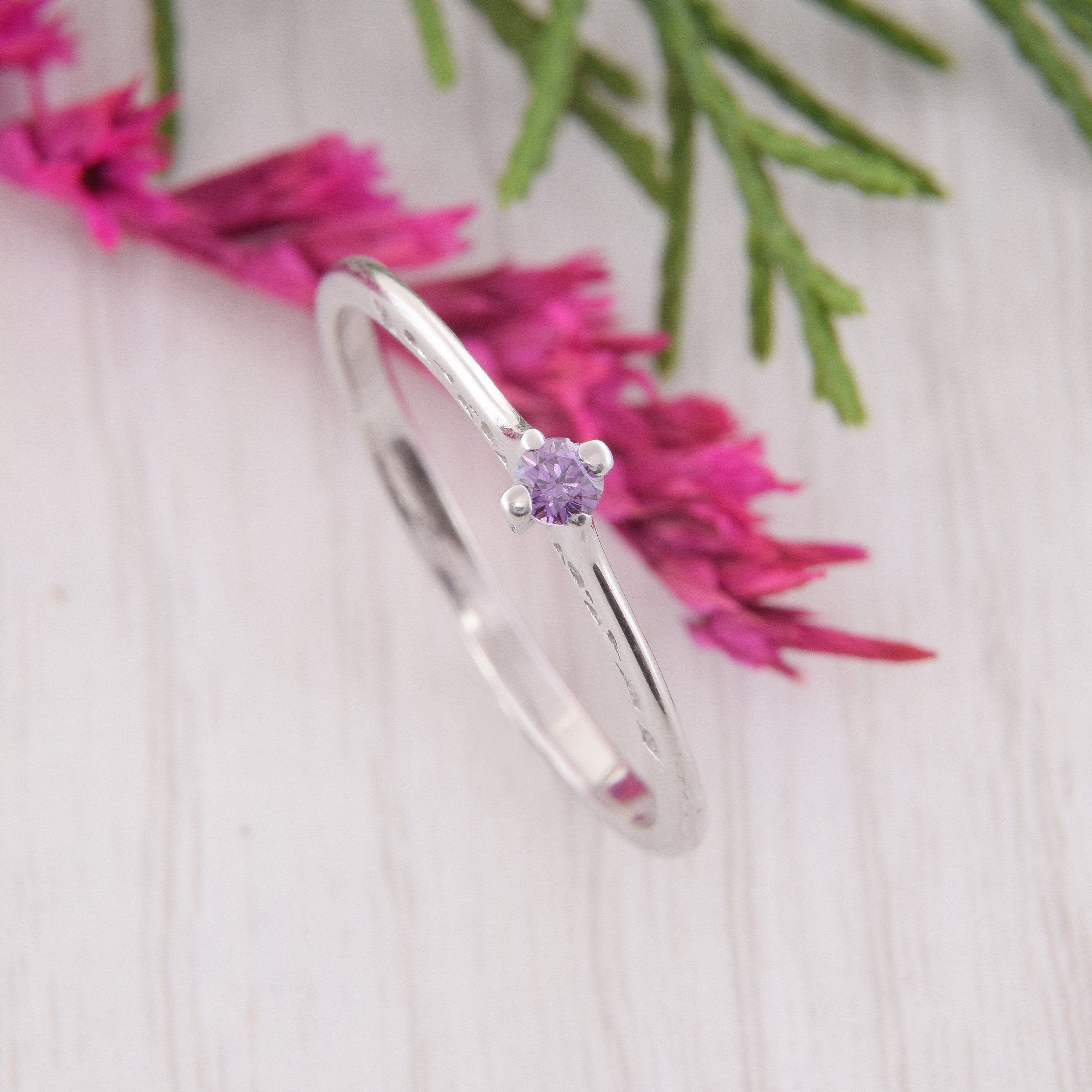 Small Minimalist Silver Ring With Amethyst, Womens Amethyst Ring ...