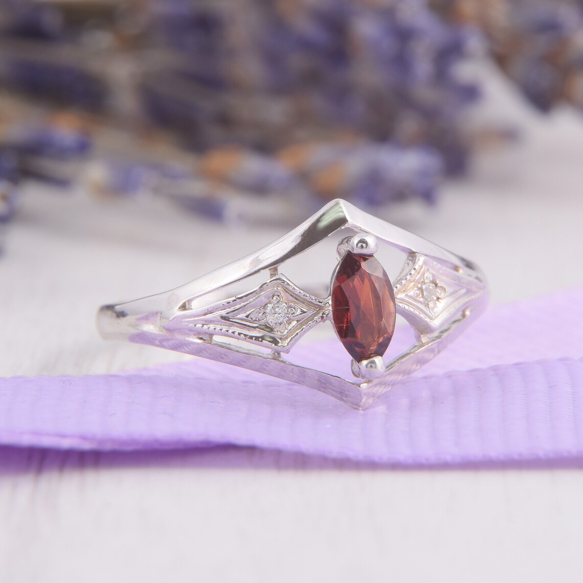 Unique Garnet Silver Ring Womens Garnet Ring Garnet Promise | Etsy