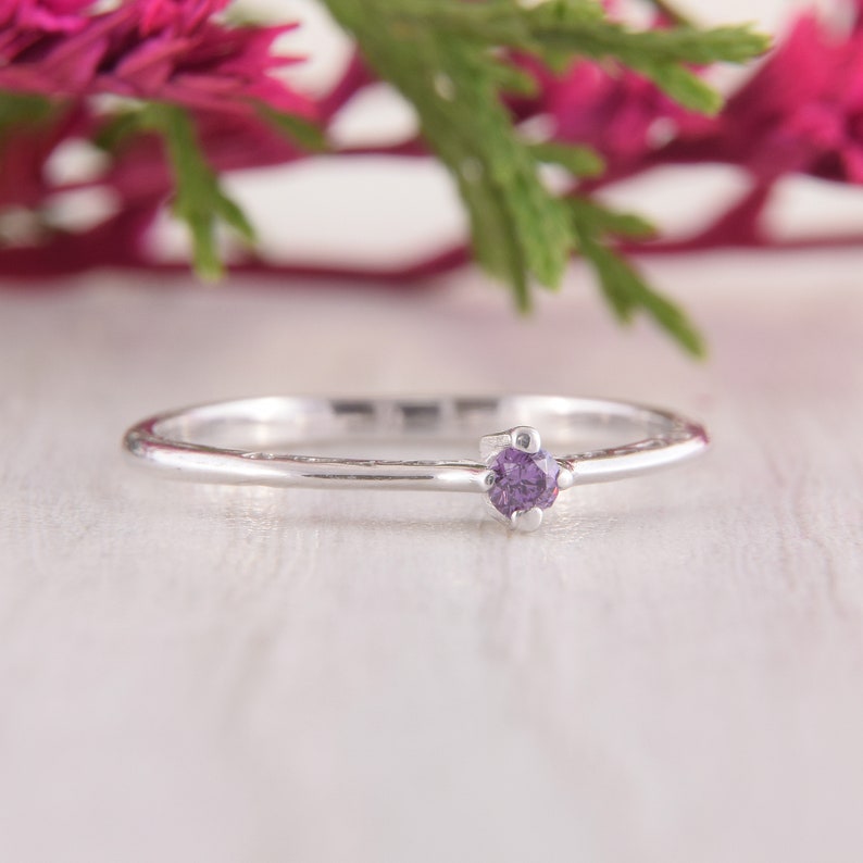 Small Minimalist Silver Ring With Amethyst Womens Amethyst | Etsy