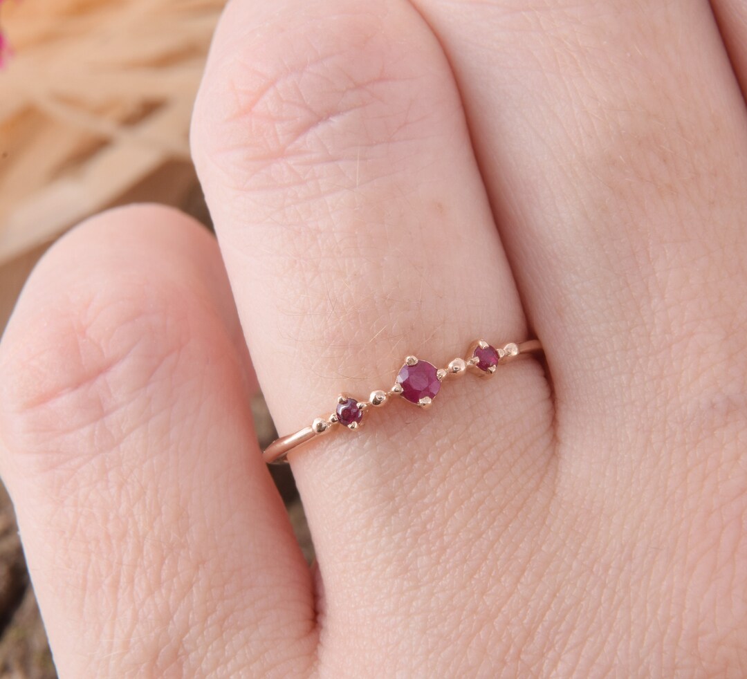 14k Solid Rose Gold Ruby Promise Ring for Her, Womens Ruby Promise Ring ...