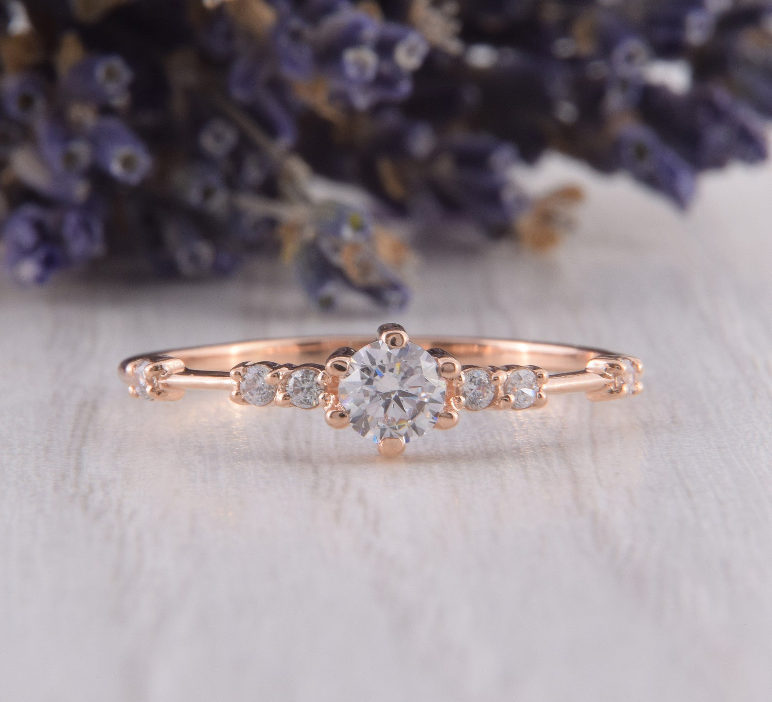 14k Solid Rose Gold Simple & Dainty Promise Ring for Her, Unique ...