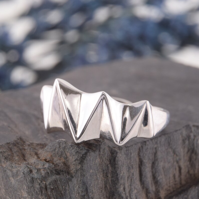 Unique Geometric Wedding Band Womens Silver Wedding Band - Etsy