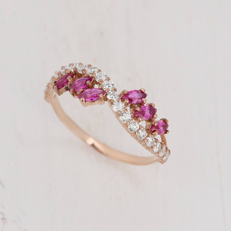 Unique Rose Gold Ruby Wedding Band Womens Anniversary Ring | Etsy