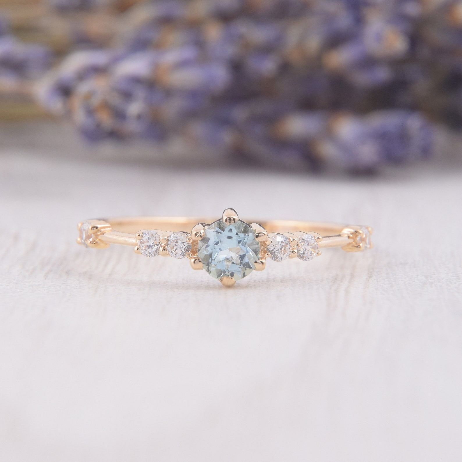 Tiny Womens Sky Blue Topaz Engagement Ring, Dainty & Simple 14k Yellow Gold Blue Topaz Promise ...