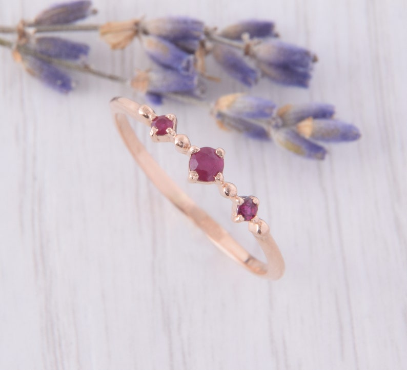 14k Solid Rose Gold Ruby Promise Ring for Her Womens Ruby - Etsy