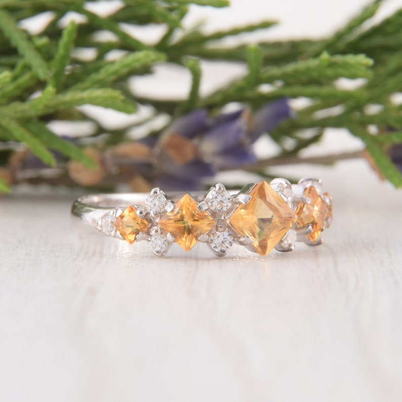 Unique Citrine Wedding Band Womens Wedding Band Womens - Etsy