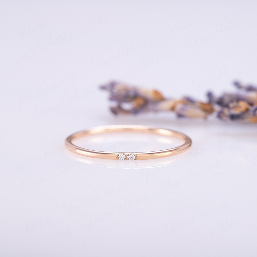 Small Thin Minimalist Wedding Band Women, 14k Gold Womens Simple ...
