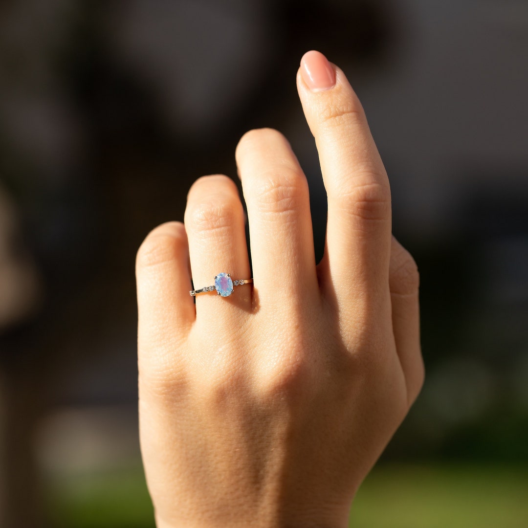 Unique Silver Oval Moonstone Promise Ring for Her, Dainty Moonstone ...