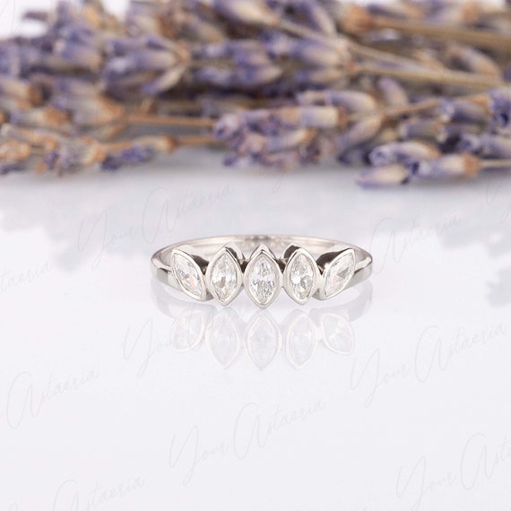 Unique Bezel Setting Marquise Cz Wedding Band Silver Vintage - Etsy