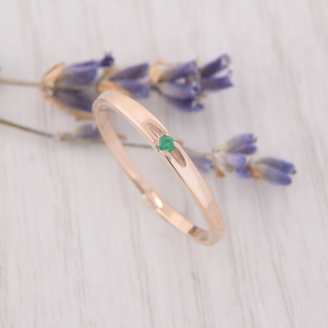 Small Womens Emerald Ring, Emerald Promise Ring, Rose Gold Minimalist ...