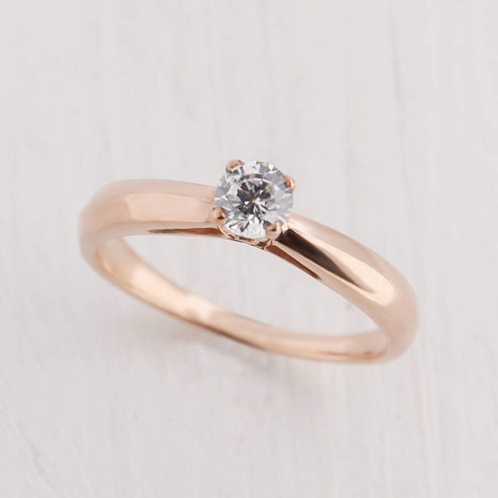 Rose Gold Solitaire Engagement Ring Unique Engagement Ring | Etsy