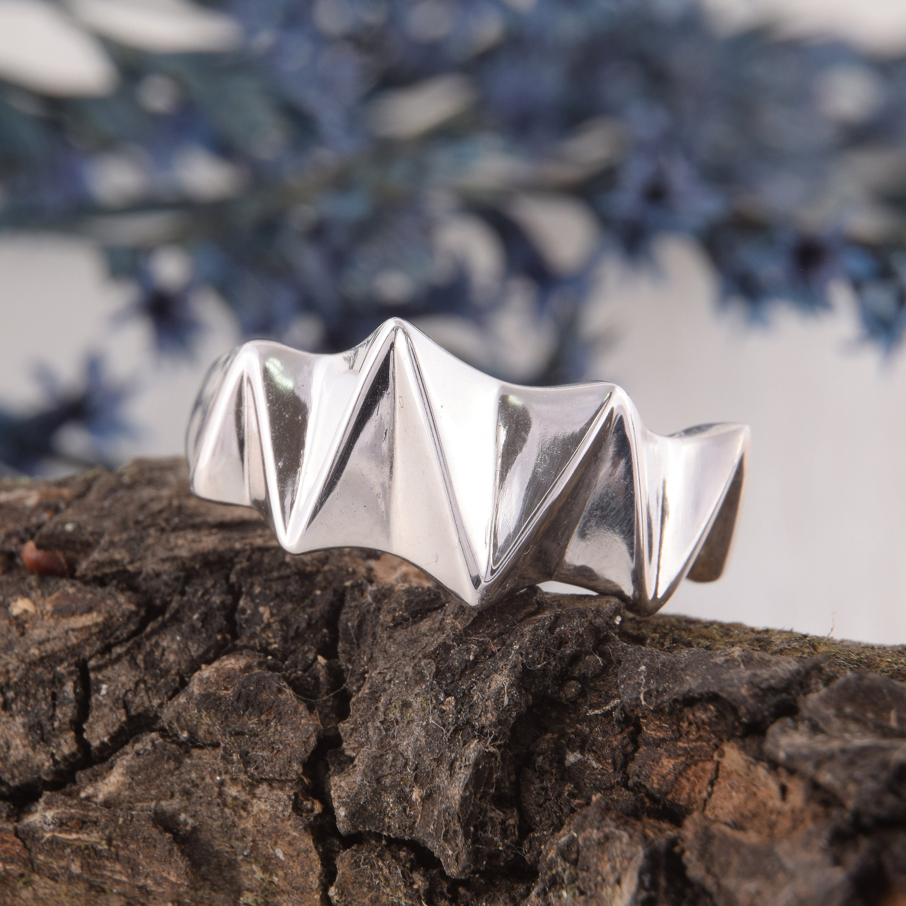 Unique Geometric Wedding Band Womens Silver Wedding Band | Etsy