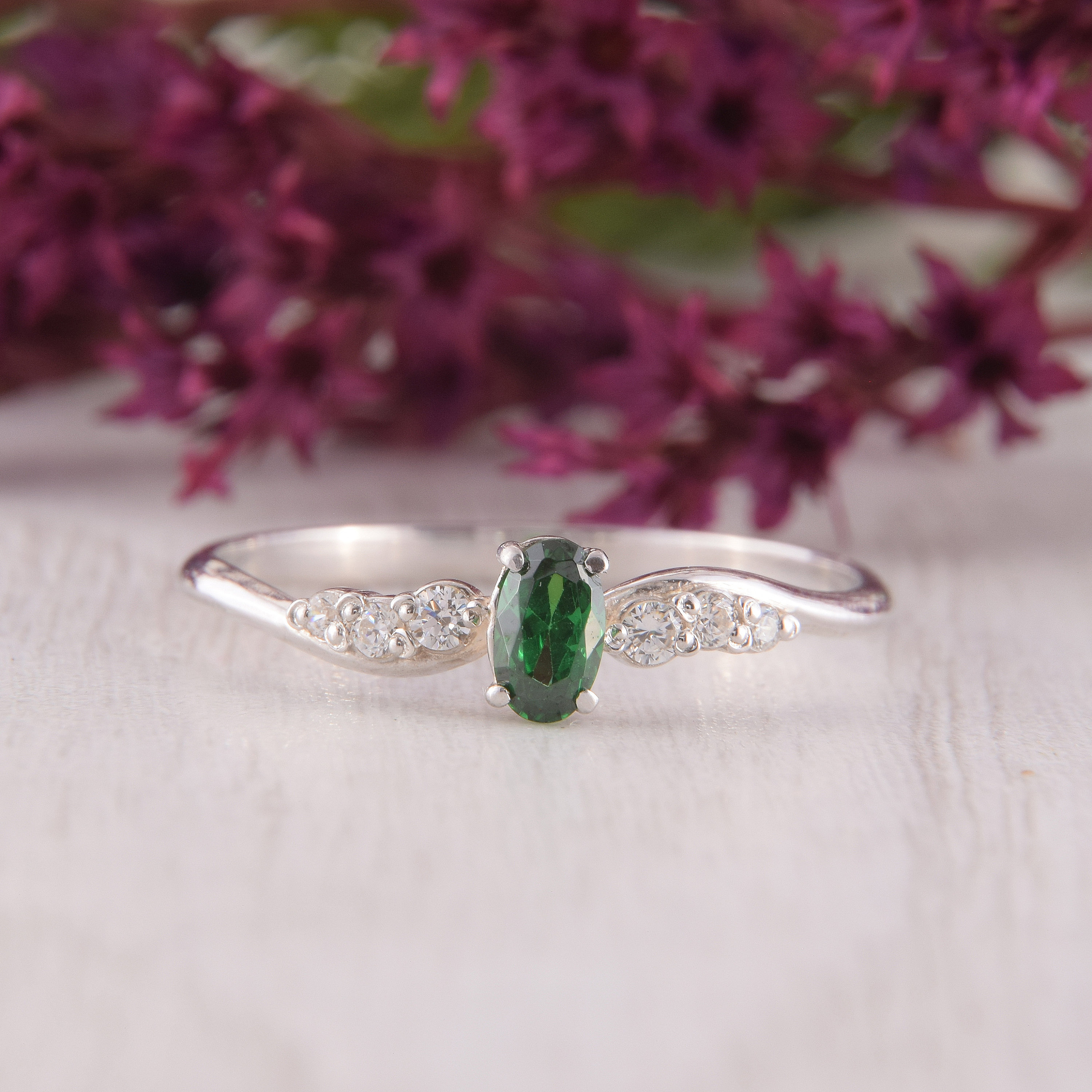 Emerald Engagement Ring Womens Emerald Ring Dainty | Etsy