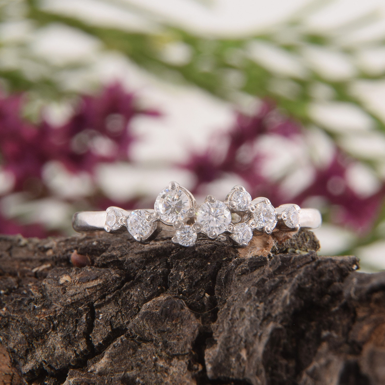 Cluster Ring Wedding Band Silver Womens Wedding Band Unique | Etsy