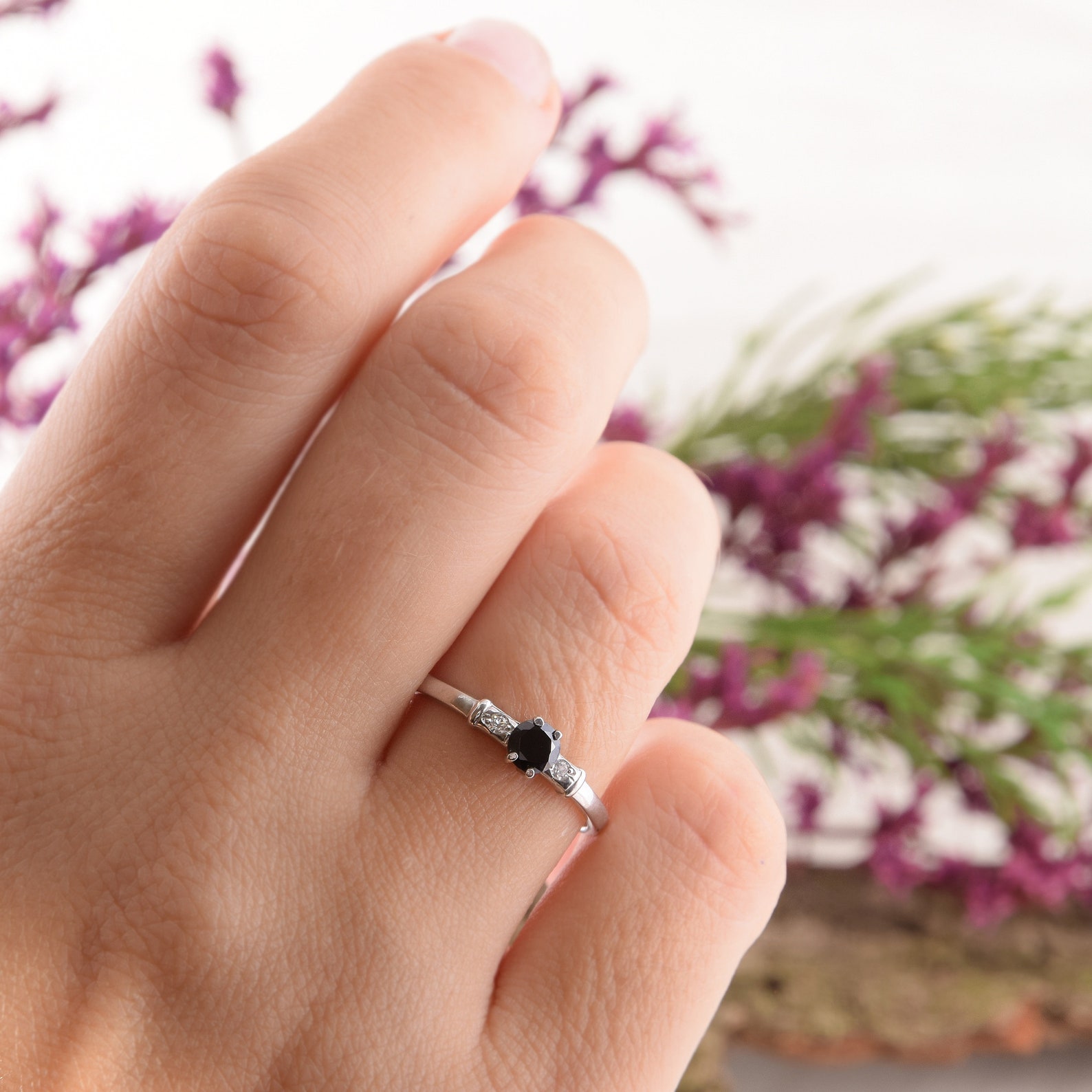 Black Engagement Ring Black Cz Ring Dainty Engagement Ring | Etsy