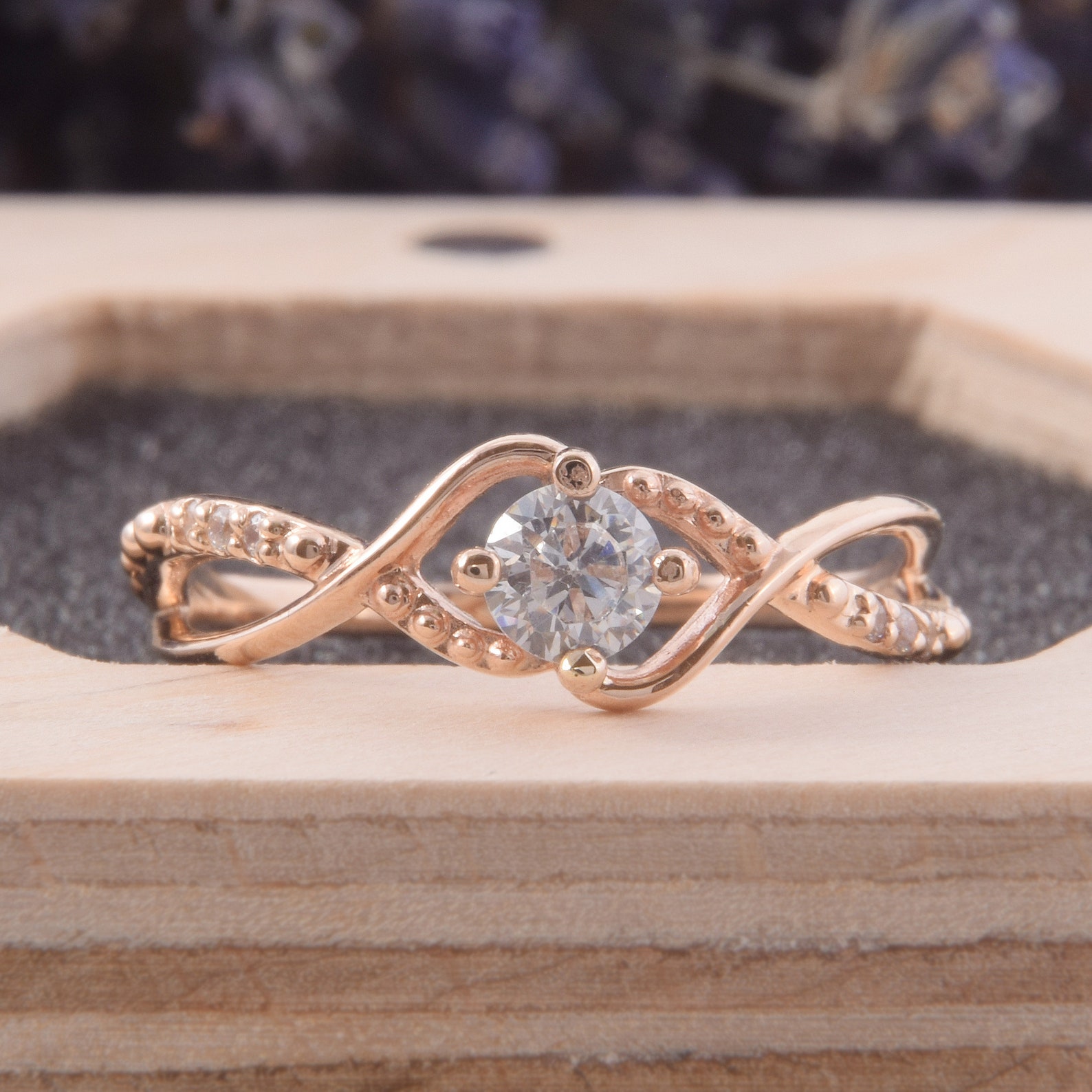 14k Rose Gold Womens Twisted Engagement Ring Unique Dainty - Etsy