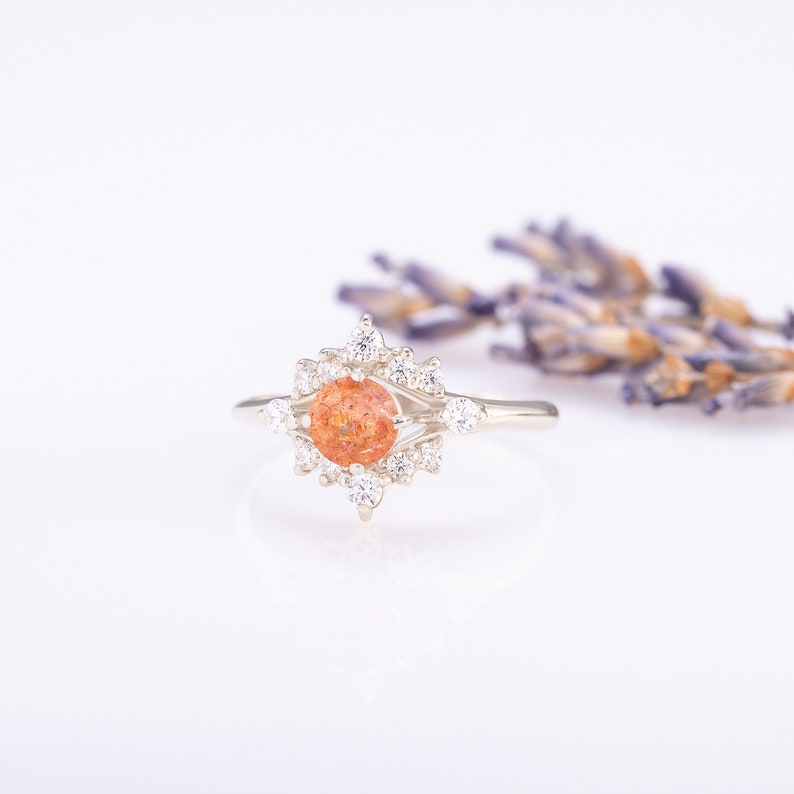 Art Deco Sunstone Engagement Ring Silver Unique Sunstone - Etsy