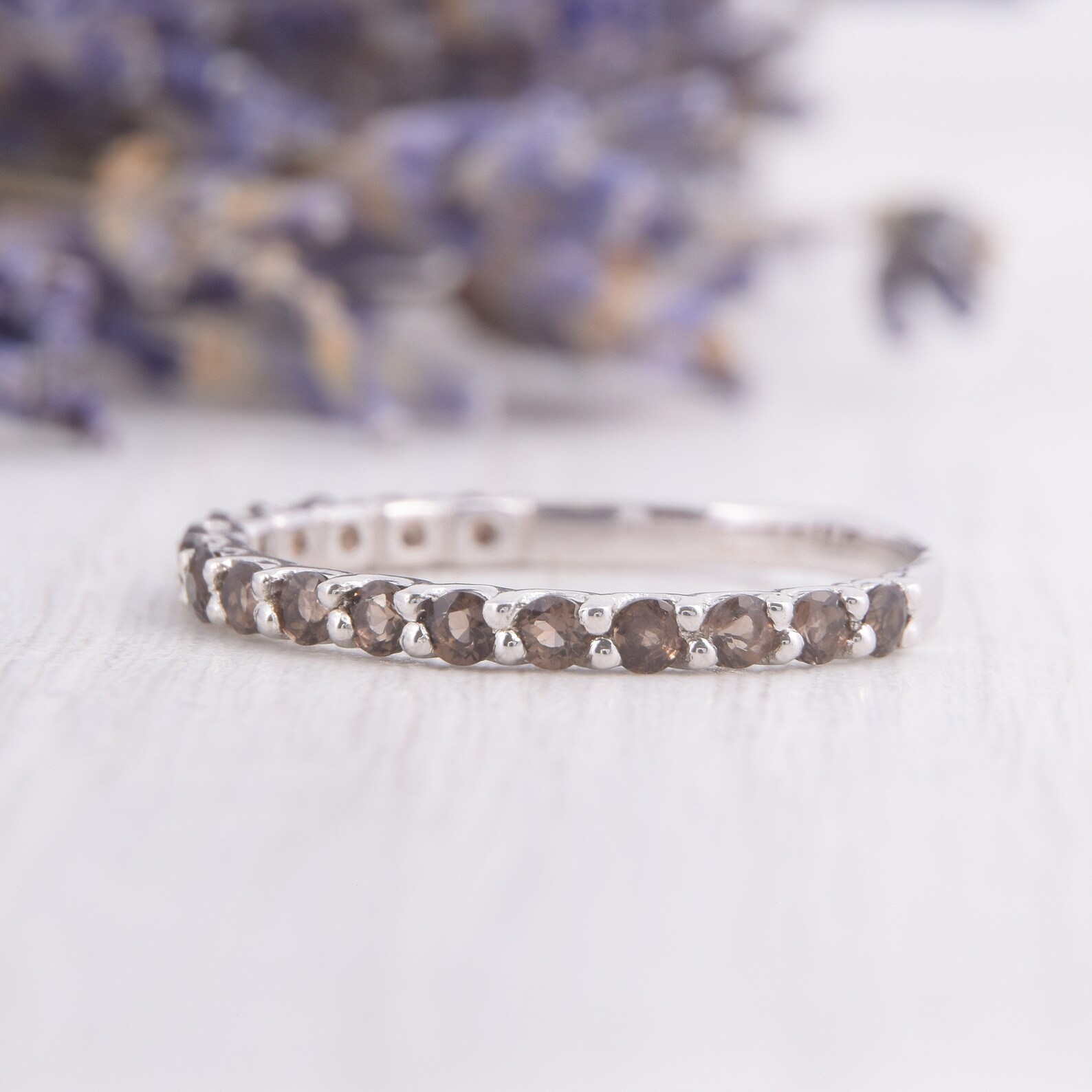 Smoky Quartz Womens Wedding Band Eternity Wedding Band - Etsy