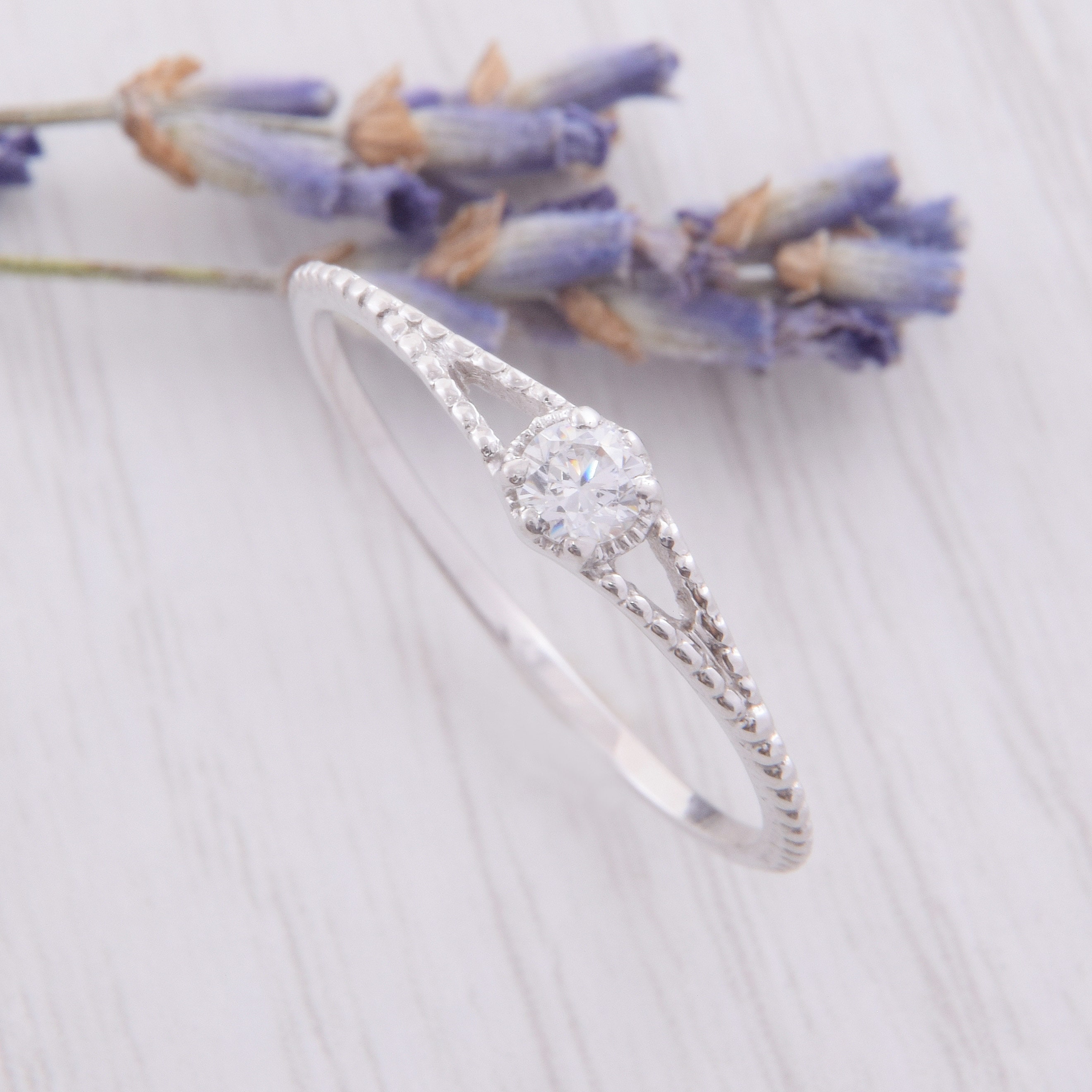 Minimalist Sterling Silver Promise Ring for Her Delicate | Etsy