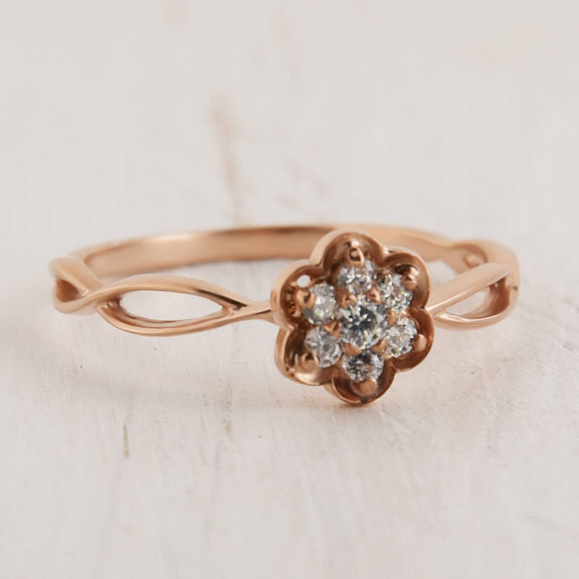 Rose Gold Dainty Flower Ring Womens Small Flower Ring Tiny - Etsy