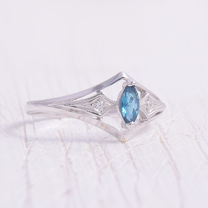 Art deco ring Topaz ring Blue stone ring Silver ring women | Etsy