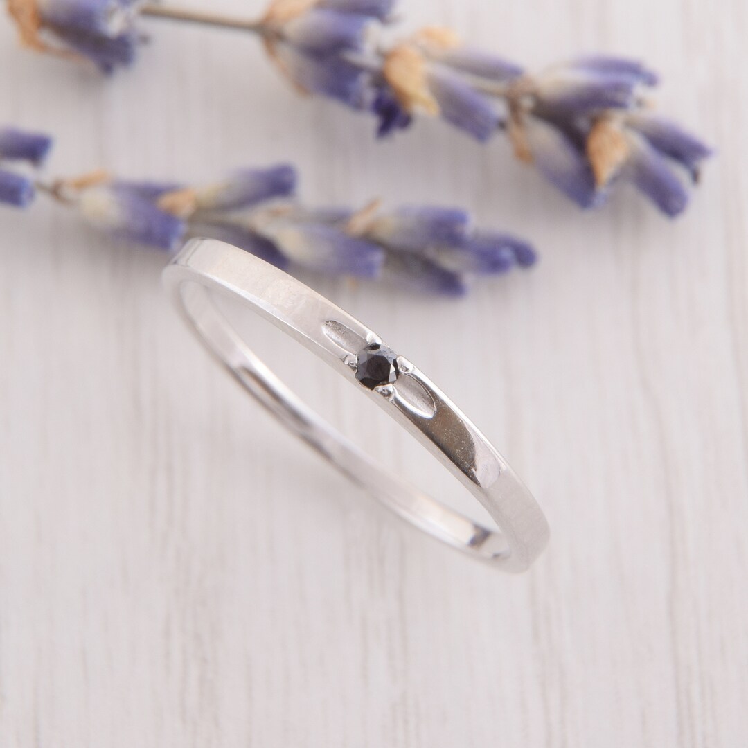 Black Stone Ring, Small Silver Ring, Dainty Promise Ring, Delicate Ring ...