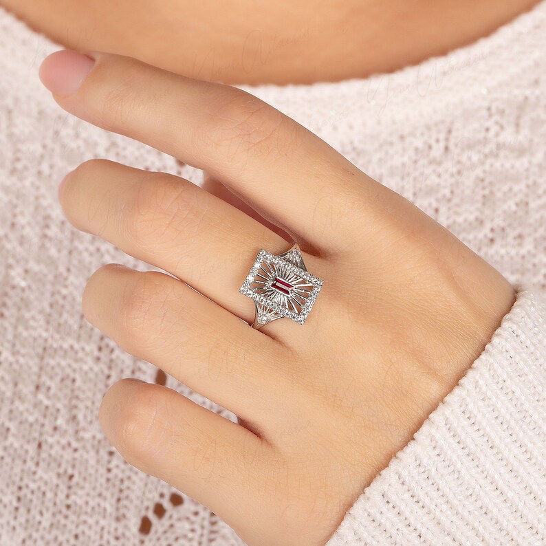 Art Deco Ruby Engagement Ring Sterling Silver Unique Antique - Etsy