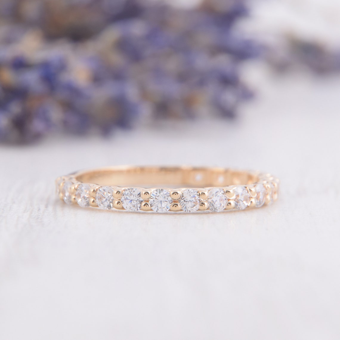 Unique 14k yellow gold half eternity womens wedding band | Etsy