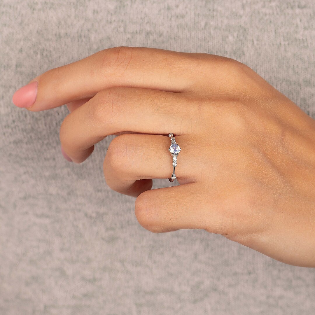 Small Minimalist Moonstone Engagement Ring, Simple & Dainty Sterling ...