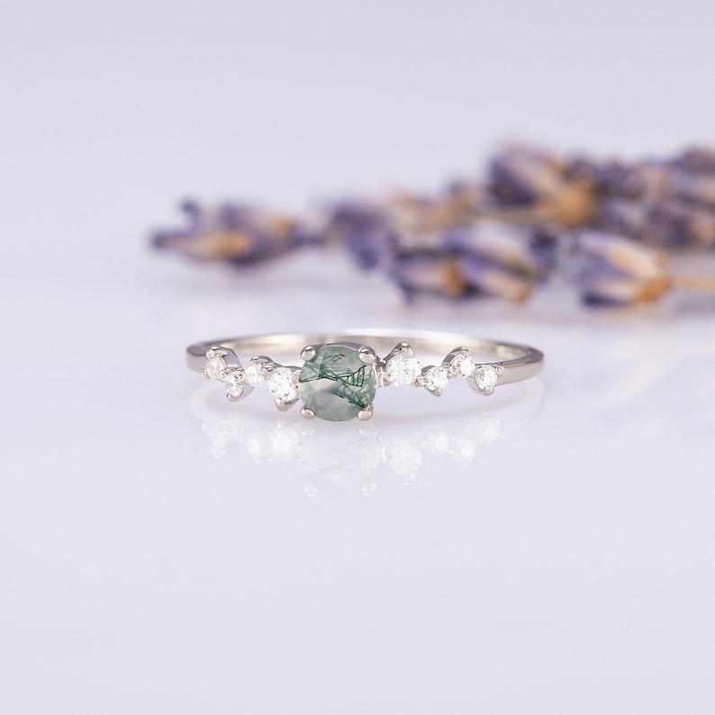 Dainty Moss Agate Promise Ring for Her Unique Moss Agate - Etsy