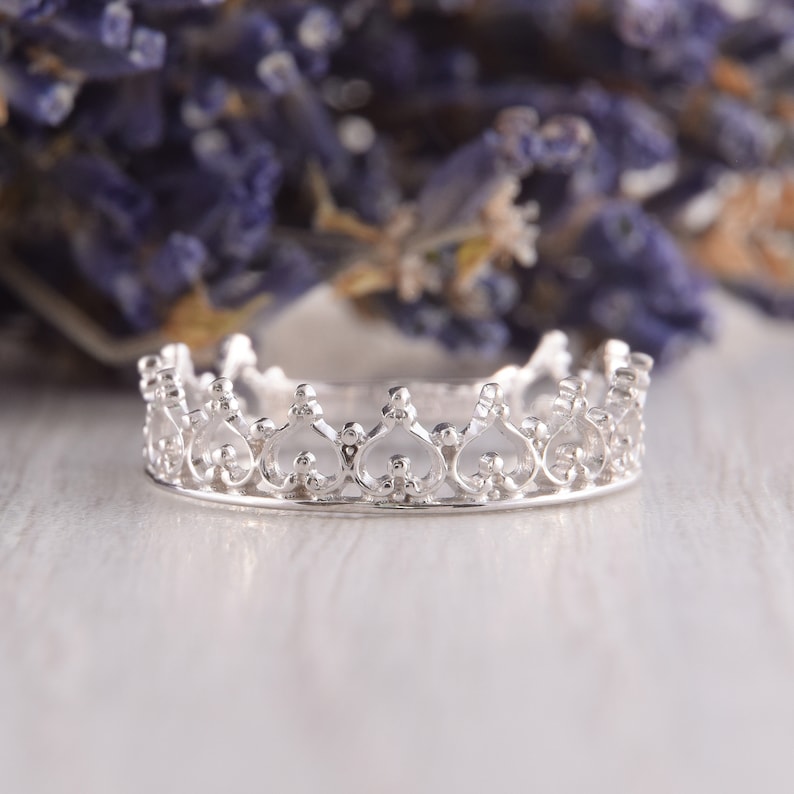 Crown Wedding Band Womens Crown Ring Unique Crown Ring - Etsy
