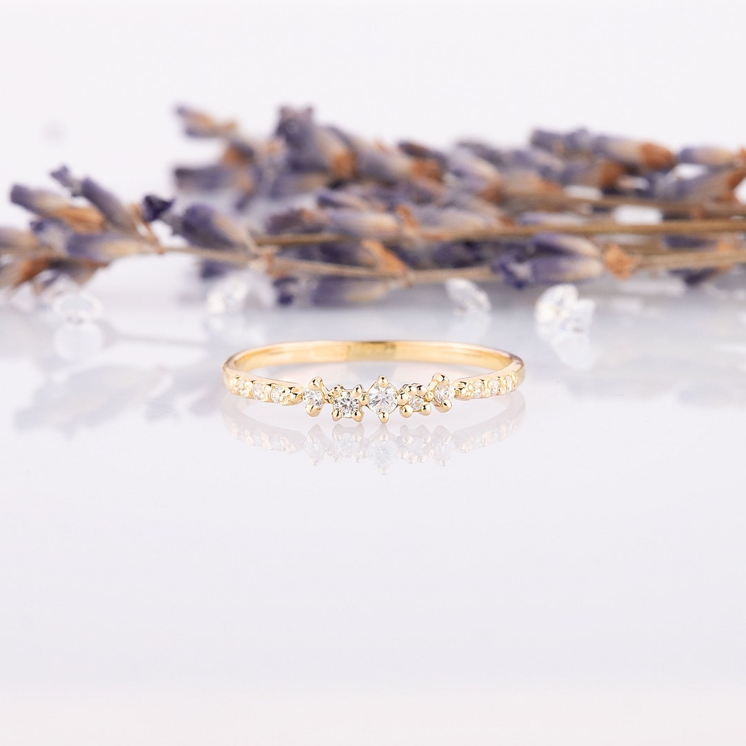 Minimalist Small 14k Gold Cluster Wedding Band, Tiny & Delicate Women ...