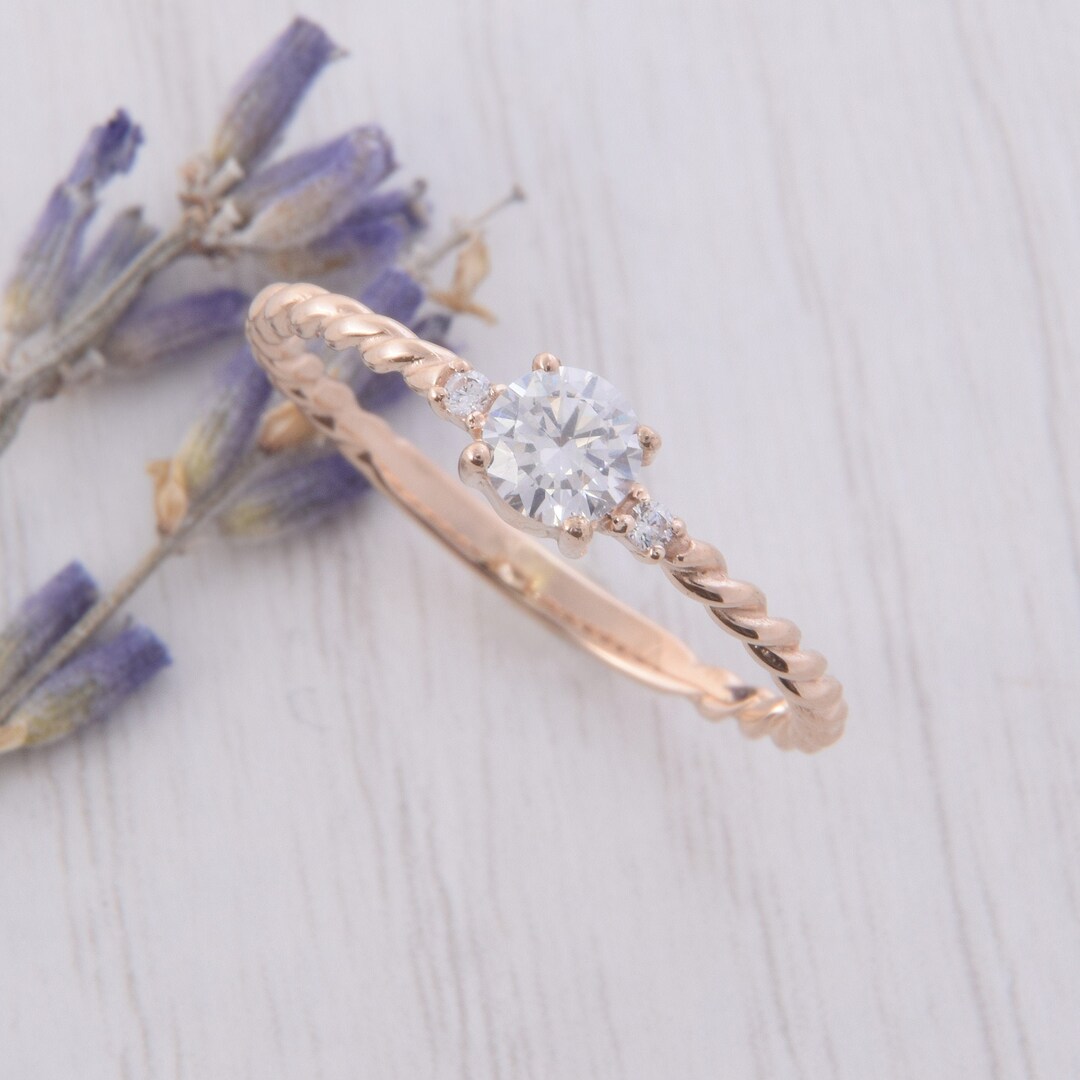 Unique 14k Rose Gold Womens Twisted Engagement Ring, Simple Dainty ...