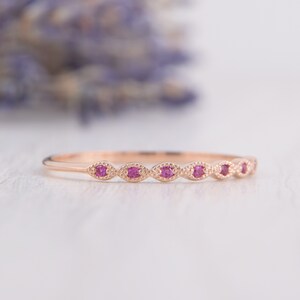 14k Rose Gold Small & Dainty Half Eternity Ruby Wedding Band - Etsy