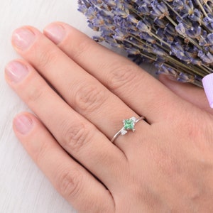 Unique Womens Emerald Promise Ring Dainty Silver Ring - Etsy