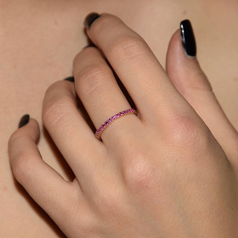 Womens Ruby Wedding Band Rose Gold Eternity Wedding Band | Etsy