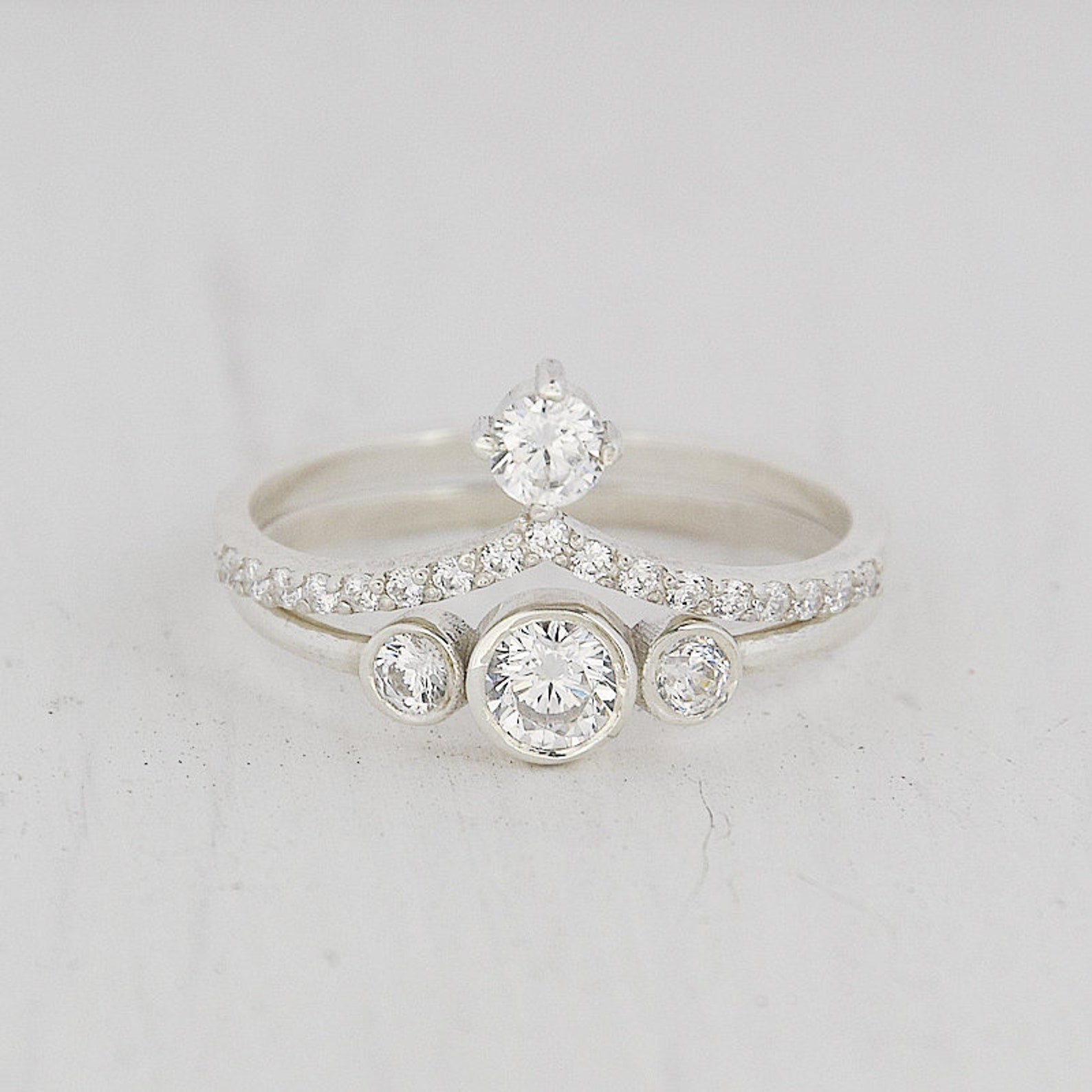 2 Rings Set, Wedding Rings Set, Silver Rings Set, Tiny Rings Set ...