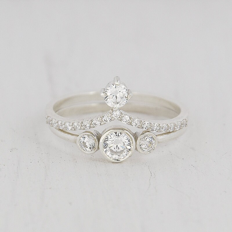 2 Rings Set, Wedding Rings Set, Silver Rings Set, Tiny Rings Set ...