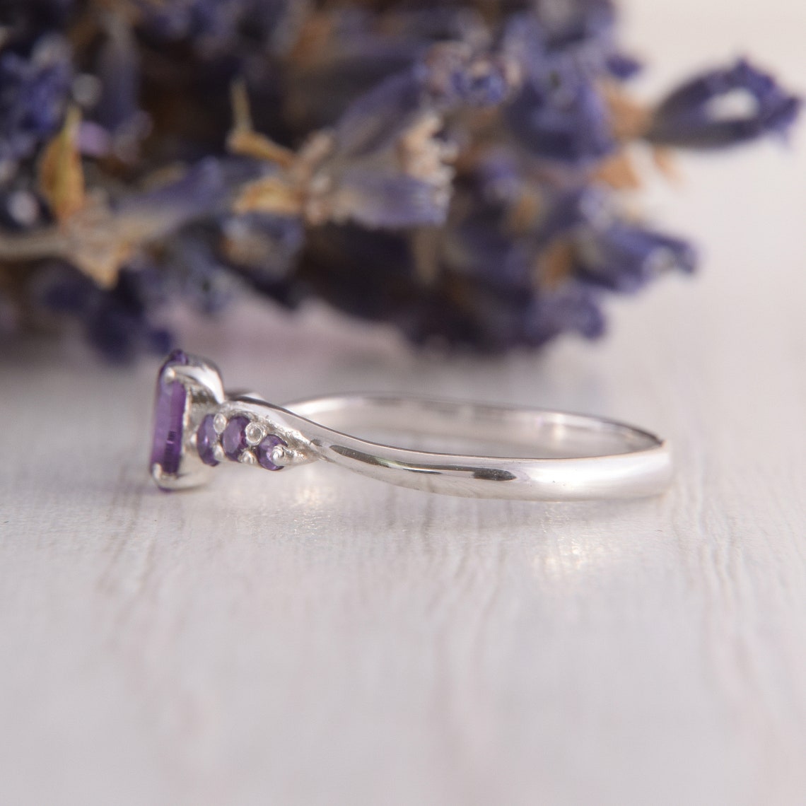 Small Amethyst Silver Ring Dainty Womens Promise Ring - Etsy