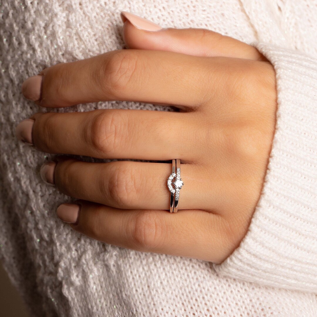 Tiny Minimalist 925 Sterling Silver Engagement Ring Set, Dainty Womens ...