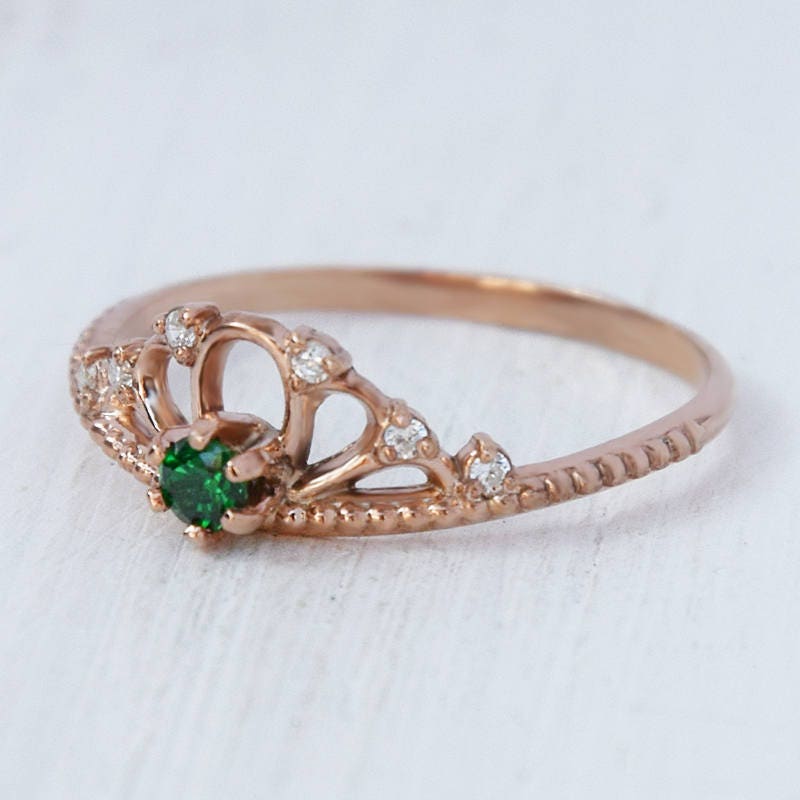 Unique Art Nouveau Crown Promise Ring With Emerald Emerald - Etsy