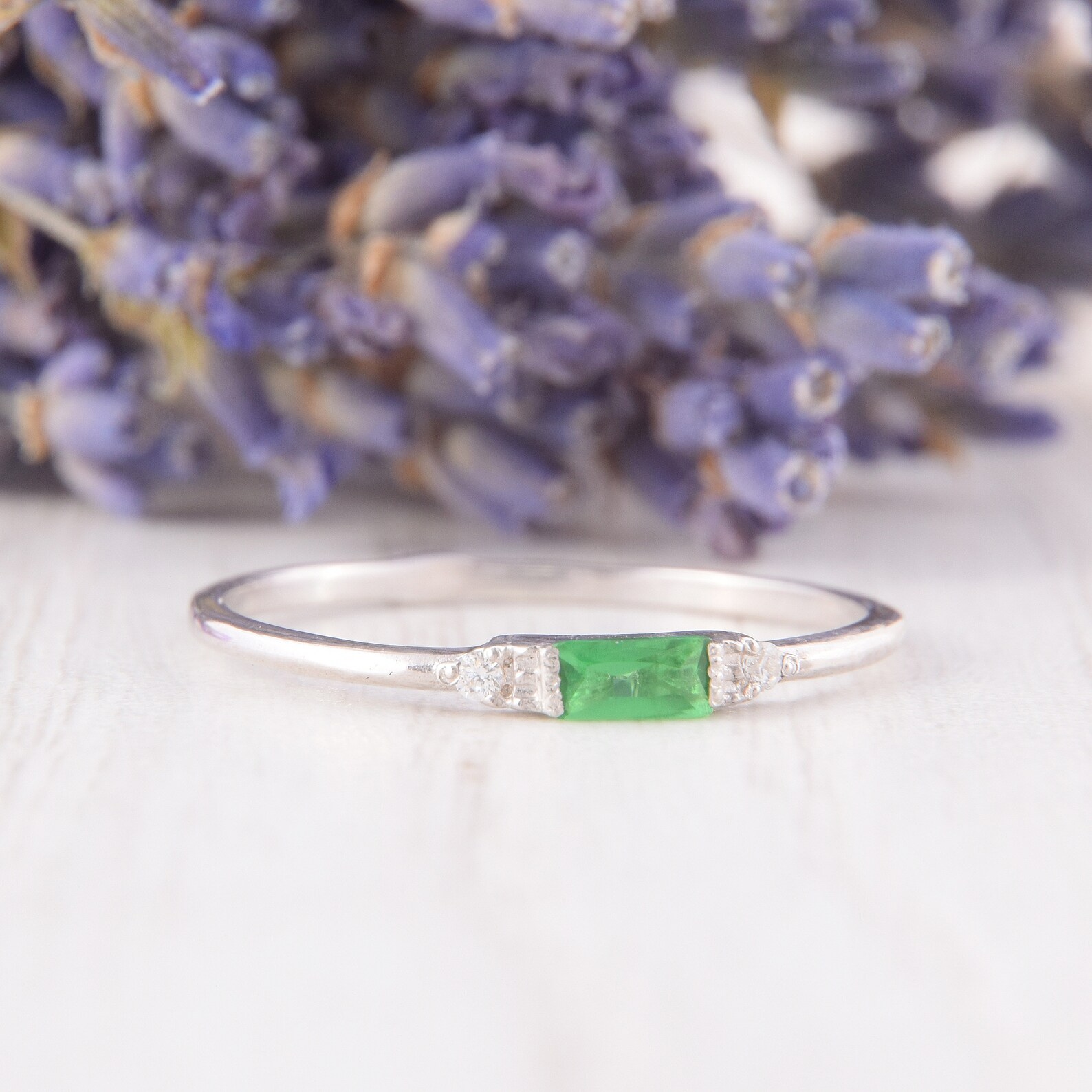 Minimalist Emerald Promise Ring Small Silver Emerald Ring | Etsy