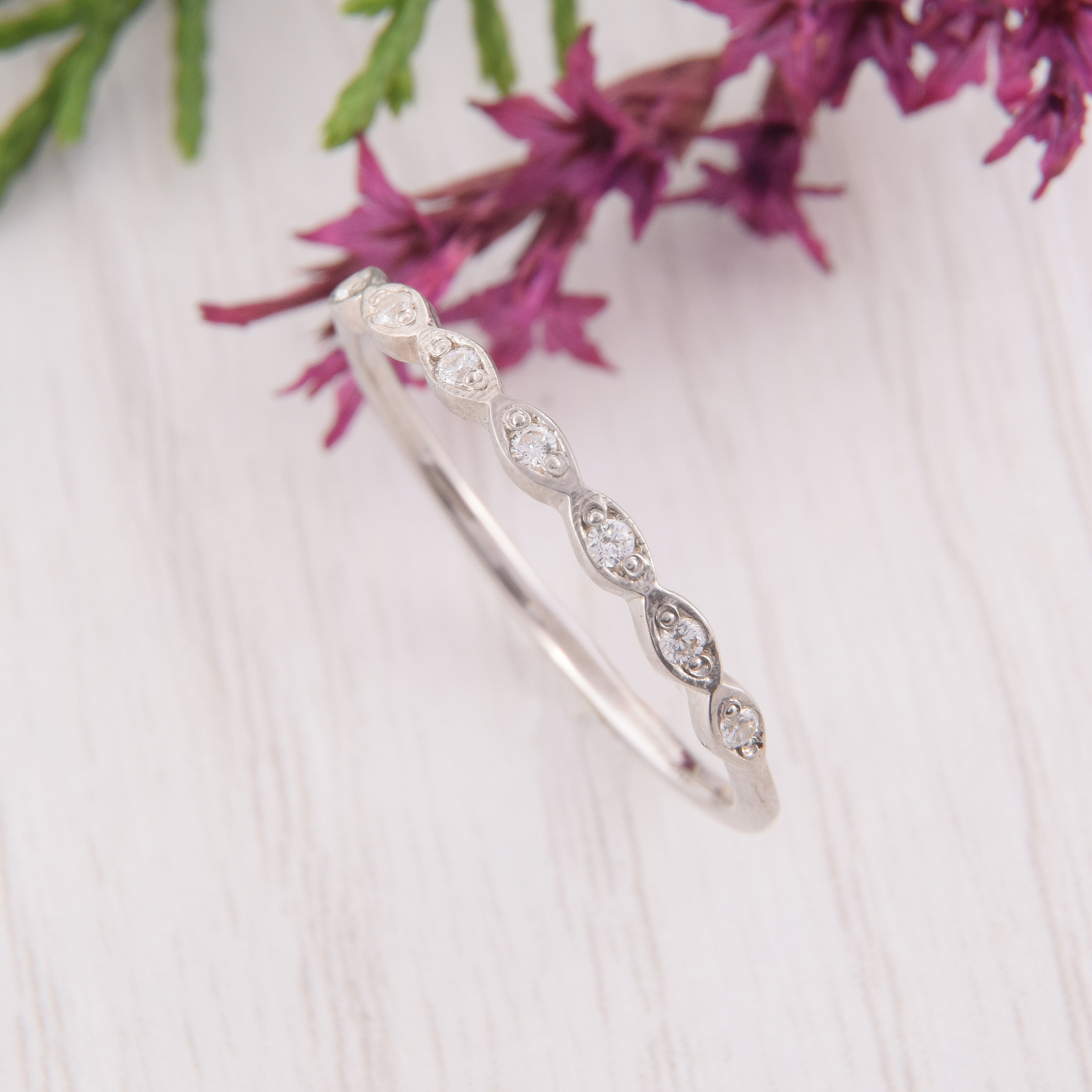 Art Deco Wedding Band Dainty Wedding Band Half Eternity | Etsy