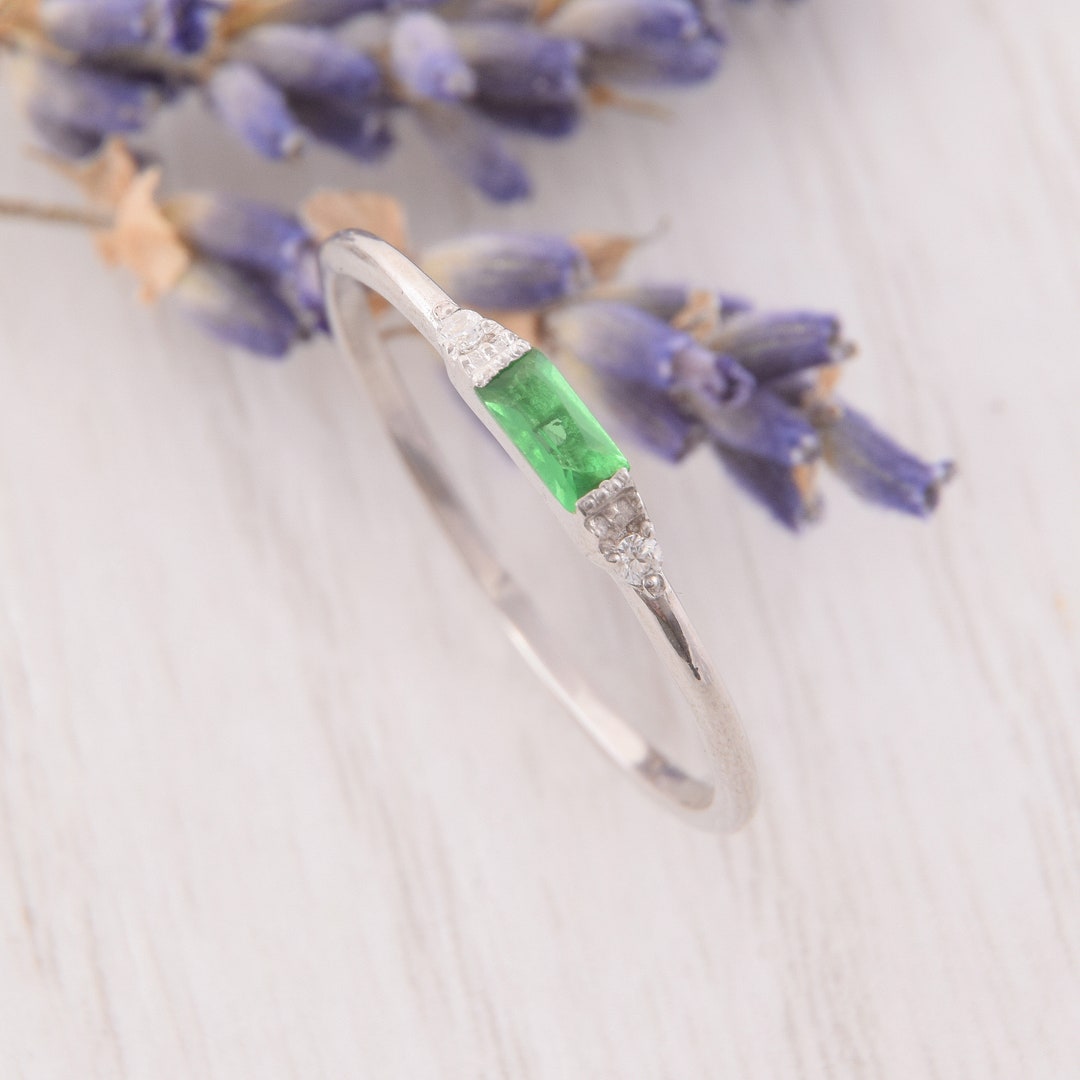 Minimalist Emerald Promise Ring Small Silver Emerald Ring - Etsy